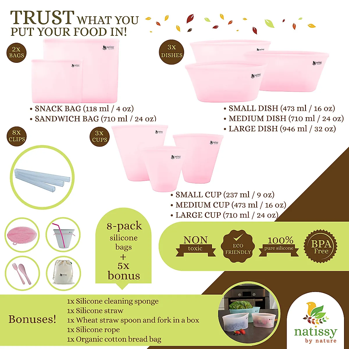 Reusable Bags Silicone, 8-Pack Silicon Storage Food Bags for Sandwich, Snacks and Lunch, Large & Small Silicone Bags Reusable Storage, Thick Silicone Food Containers, Freezer Baggies Dishwasher Safe