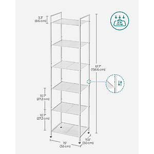 SONGMICS 6-Tier Storage Rack, Bathroom Shelf, Extendable Plant Stand with Adjustable Shelf, for Bathroom, Living Room, Balcony, Kitchen, Classic White UBSC036W01
