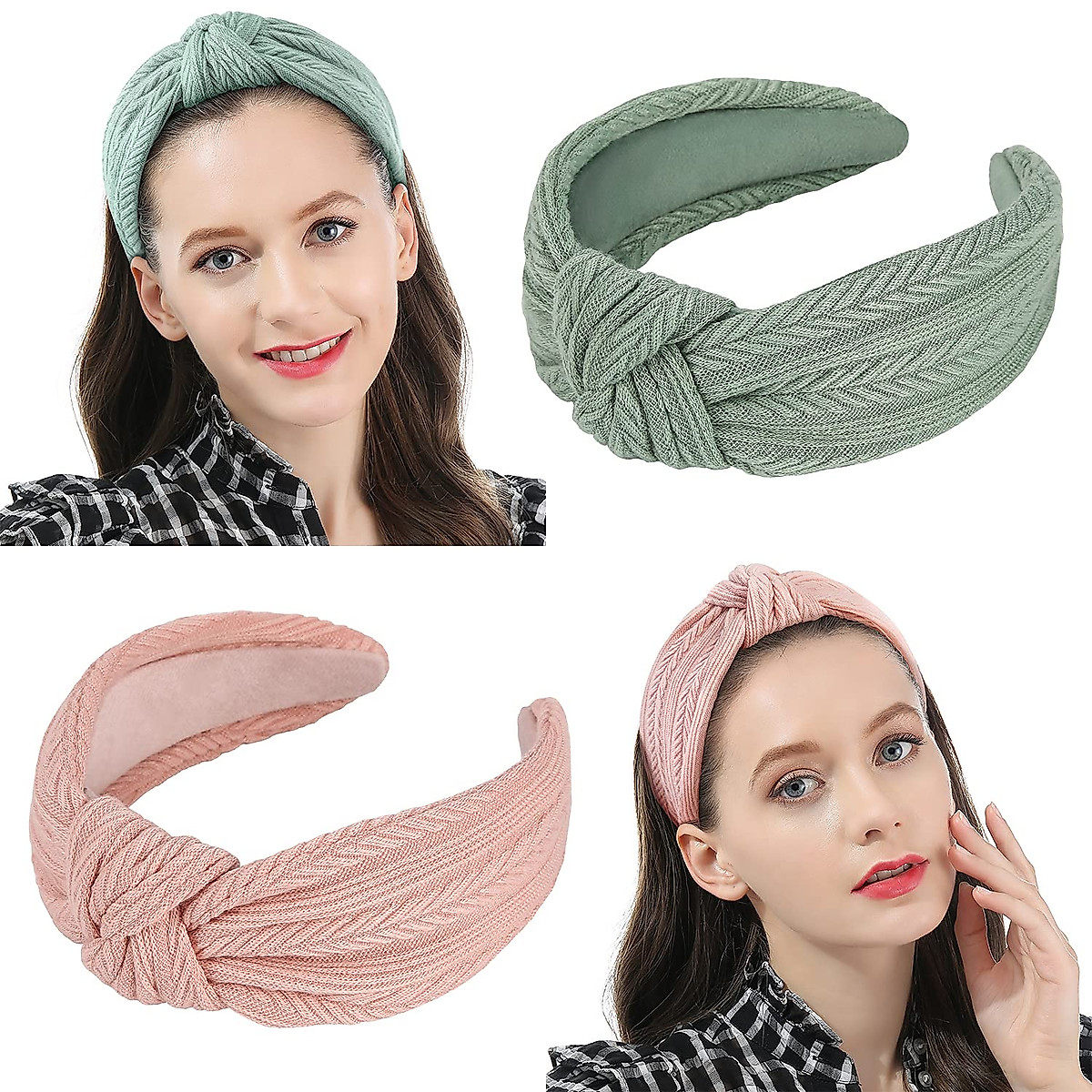 QIANXUAN Fabric Headbands For Women'S Hair Fashion Solid Color Headbands For Girls Woven Women Hair Accessories Knitting Wide Soft Lady Turban Top Knotted Glam Hairbands