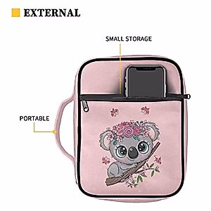 Tongluoye Koala Bible Cover Case for Women Teen Girls Lovely Pink Bible Bag for School Outdoor Party Activity Flowers Bible Carrier with Handle Portable Waterproof Handbags for Notebooks Pens Phones