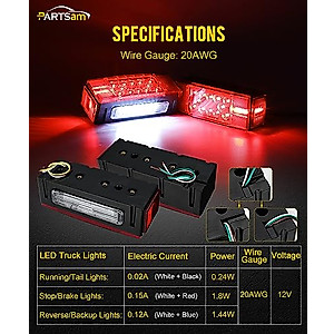 Partsam 12V LED Submersible Low Profile Rectangular Trailer Lights, Waterproof LED Combination Trailer Tail Light Kit Stop Brake License Plate Turn Running Lights Sealed for Boat Trailer Lights Truck