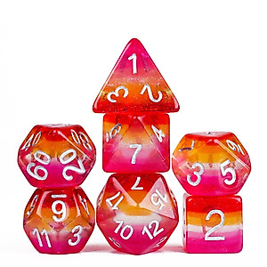 HDdais 7PCS Lesbian-Pride Polyhedral Dice Set, Homosexual Flag D&D Dice for Dungeons and Dragons, DND Dice for RPG MTG and Other Table Games