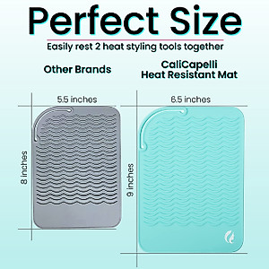 CaliCapelli Professional Heat Resistant Styling Silicone Mat for All Hair Irons, Curling Iron, Straightener Pad, Iron Flat Hair, Hair Tools Appliances Hair Dryer Salon Tools Hair Stylist (Mint)