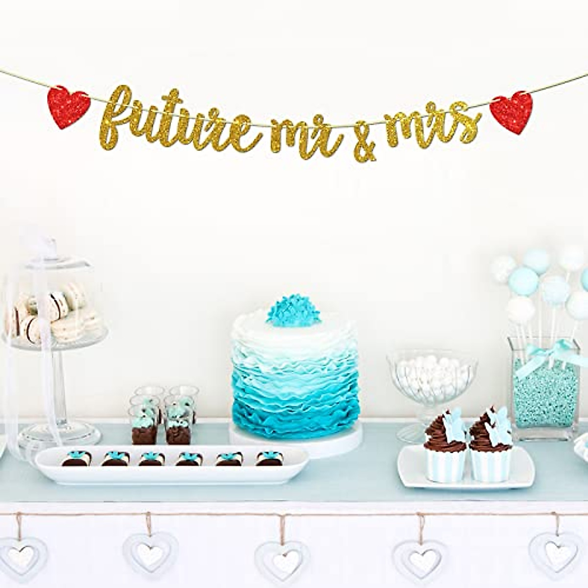 Aonbon Gold Glitter Future Mr & Mrs Banner, Wedding Banner, Wedding/Engagement/Bridal Shower Party Decoratoions