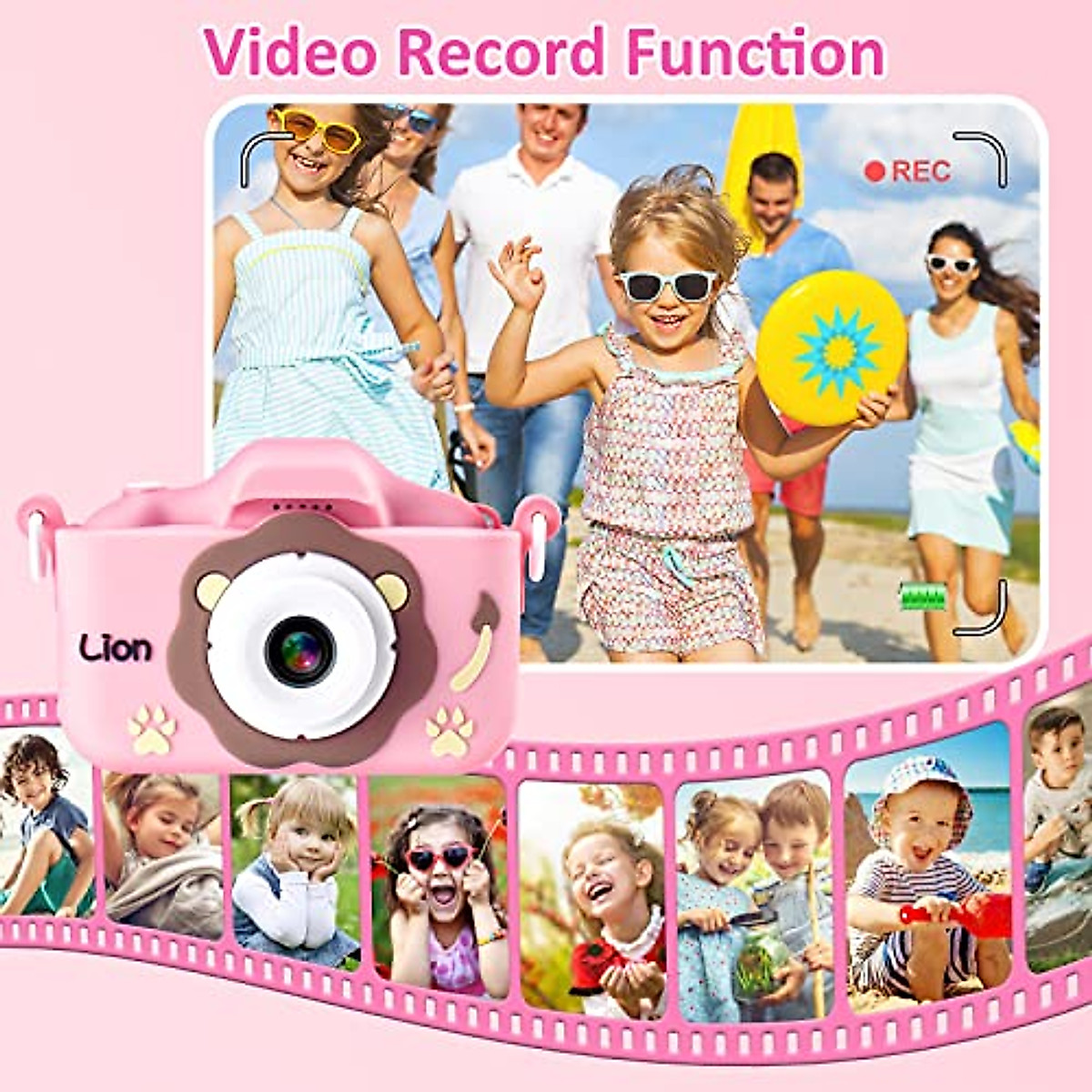 Kids Camera, 2023 Upgrade HD Selfie Kids Digital Camera, Birthday Toys for Girls Boys Age 3-12, Toddler Camera, Camera for Kid with 32GB SD Card, Toys for 3 4 5 6 7 8 Girls Boys (Pink)