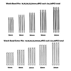Watch Band Strap Link Pins Remover Repair Tool,24 in 1 Kit with 6 Extra Tips Replacement,20PCS Cotter Pin,Spring Bar Tool Set,1PCS Head Hammer