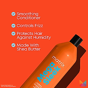 Matrix Mega Sleek Conditioner | Smoothing, Anti-Frizz, Detangling | For Dry, Damaged & Frizzy Hair | Salon Professional Conditioner | With Shea Butter | Vegan