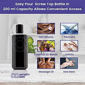 Infinity Jars 200 ml (6.7 fl oz) Black Ultraviolet Glass Easy Pour Screw Top Bottle