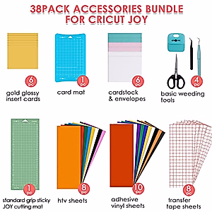 HTVRONT Accessories Bundle for Cricut Joy Accessories and Supplies Include Weeding Tools Bundle, Heat Transfer Vinyl, Adhensive Vinyl Sheets for Starter Kit-38PCS