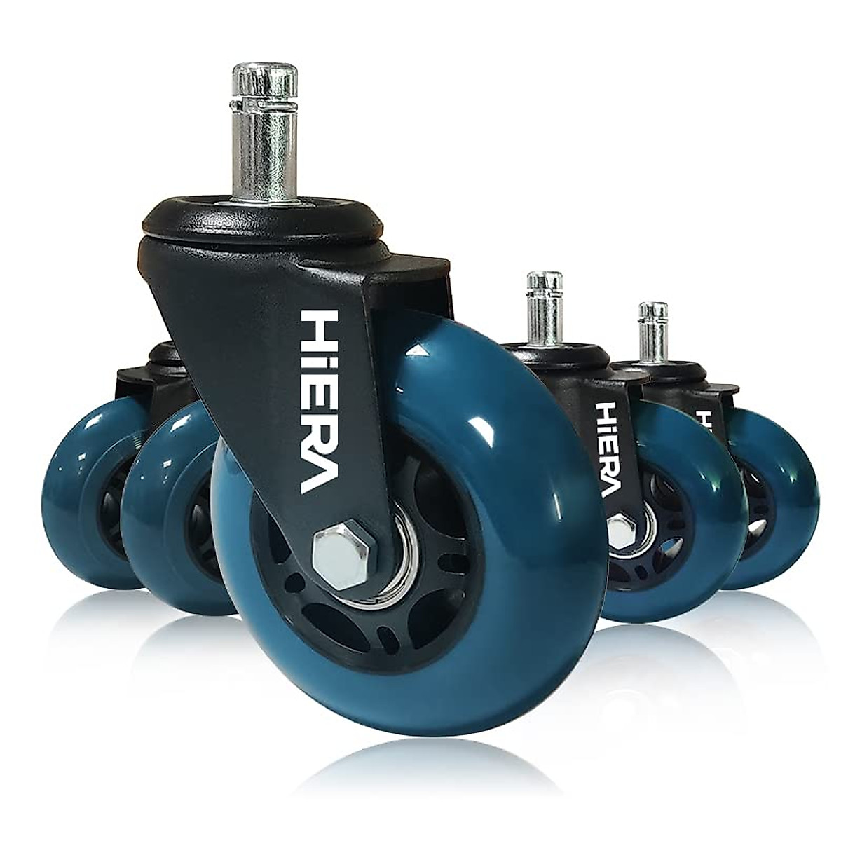 Hiera Office Chair Caster Wheels Gifts Set of 5 - Protect All Your Floors - 3'' Heavy Duty Replacement Desk Chair Casters M11*22 Stem - Best Protection for Your Floors (Blue)