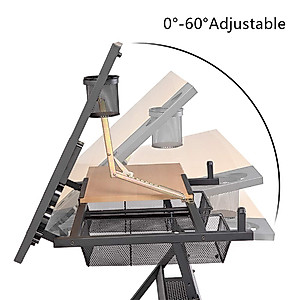 Bonnlo Professional Drafting Desk, Wooden Drawing Table Height Adjustable Tiltable Tabletop w/Storage Drawer for Reading, Writing Art Craft Work Station