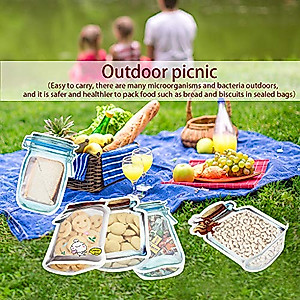 KELYDI Reusable Ziplock Bags, 10 Packs Mason Jar Zipper Bags Portable Leak-proof Plastic Food Storage Pouch Bag for Snack Sandwich Nuts Biscuits Travel Picnic Camping
