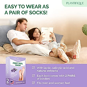 PLANTIFIQUE Foot Peel Mask with Lavender 2 Pack Peeling Foot Mask Dermatologically Tested - Repairs Heels, Removes Dead Skin for Baby Soft Feet - Exfoliating Foot Peel Mask for Dry Cracked Feet