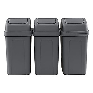 Ramddy 3 Pack Plastic Garbage Can, Gray, 7 L Trash Can with Swing Lid