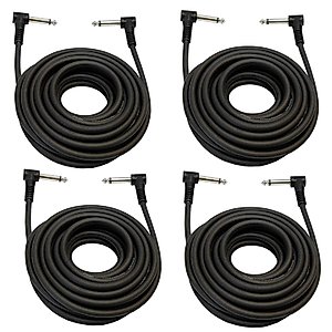 Audio2000'S S204D 4-Pack 1/4-inch Right-Angle TS to 1/4-inch Right-Angle TS Instrument Cables for Electric Guitar, Bass Guitar, Electric Mandolin, Pro Audio, 20 Feet