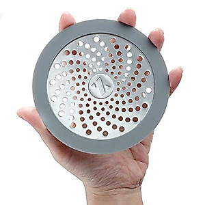 SlipX Solutions Gray Flat Drain Protector Fits Standard Shower Drains to Prevent Clogs (4.5 inch Diameter, Silicone & Stainless Steel)