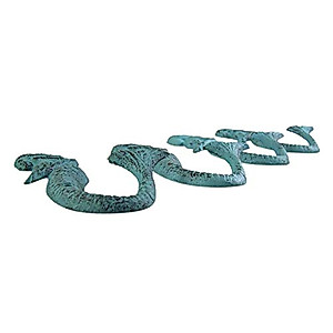 Aqua Blue Cast Iron Mermaid Wall Hook 5 3/4 Inch (Set of 4)