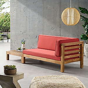 Christopher Knight Home Oana Outdoor Right Arm Loveseat and Coffee Table Set - Acacia Wood - Teak/Beige