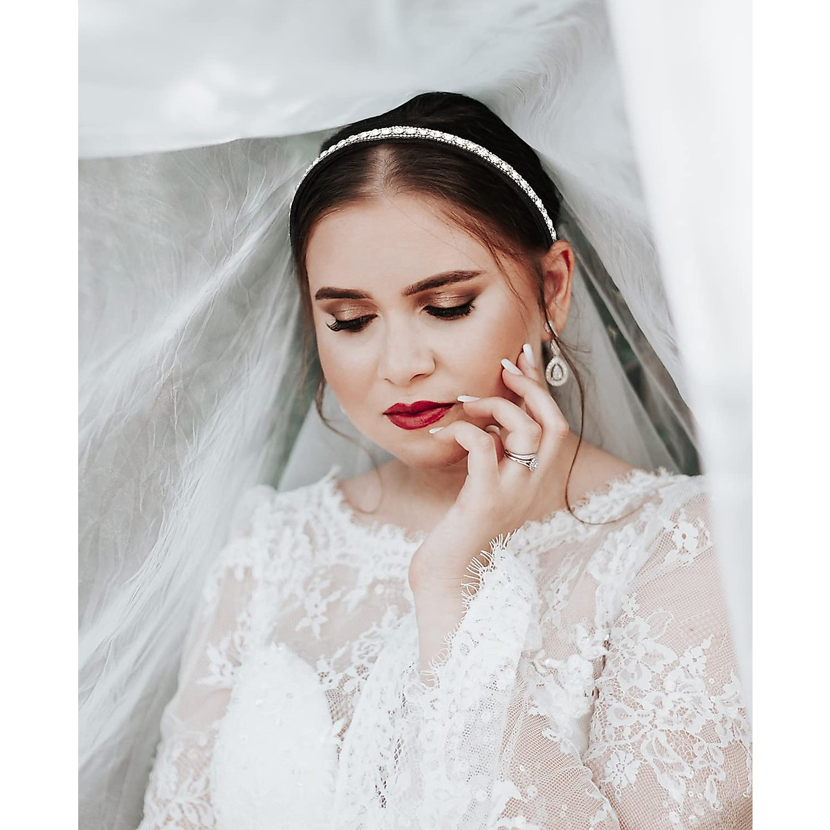 Wecoe Rhinestone Headband Silver Bling Sparkly Diamond Hair Band for Bridal, Birthday, Holiday, Homecoming Women's Gifts