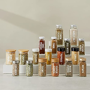 Talented Kitchen 134 Kitchen Spice Jar Labels Preprinted, Minimalist Bold All Caps White Letters and Numbers for Spice Rack, Kitchen Cabinet and Pantry Organization