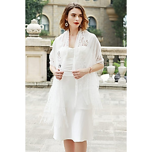 RIIQIICHY Women's Floral Lace Mesh Party Prom Wedding Shawl Scarf with Fringe