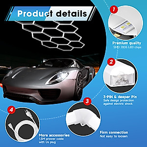 Hexagon Garage Light Fixture 50 Packs: 52800LM 480W Super Bright Honeycomb Hexagon Led Garage Lights, 5000K Natural White, 2 * 5 Grid Systems for Garage Basement Warehouse Gym Car Detailing Shop etc