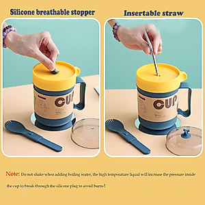 SUNSHNO Soup Mug,18 Ounce Microwave Soup Cups with Lid Allows Food Flasks Oven Milk Cup Food Jar Container for Noodles, Hot Cereal and More in a Single Container-（Yellow）