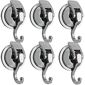 YSSILADI Suction Cup Hooks Heavy Duty Vacuum Suction Shower Hooks Glass Suction Cup Hooks Bathroom Robe Hooks Reusable, No Hole Punched, for Garland Decoration (Silver, 6 Pack)