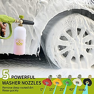 ESP Car Wash Foam Gun High Pressure Car Washer Household Water Gun Foam Generator Washing Snow Foam Blaster 5 Nozzle Tip M22 Adapter with 1 Liter Bottle Washing Mitts Towel
