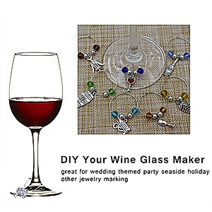 WOCRAFT 50 Sets Craft Supplies Wine Glass Charms Markers Wine Tasting Party Decoration Supplies Gift with 25mm Strong Stainless Steel Wine Glass Charm Rings (M307+10575)