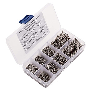 Silver M2 Nickel-Plated Carbon Steel Flat Head Self Tapping Screws (800pcs/Set), Assortment Drilling Screws with Storage Case, 4mm 5mm 6mm 8mm 10mm 12mm 16mm 20mm