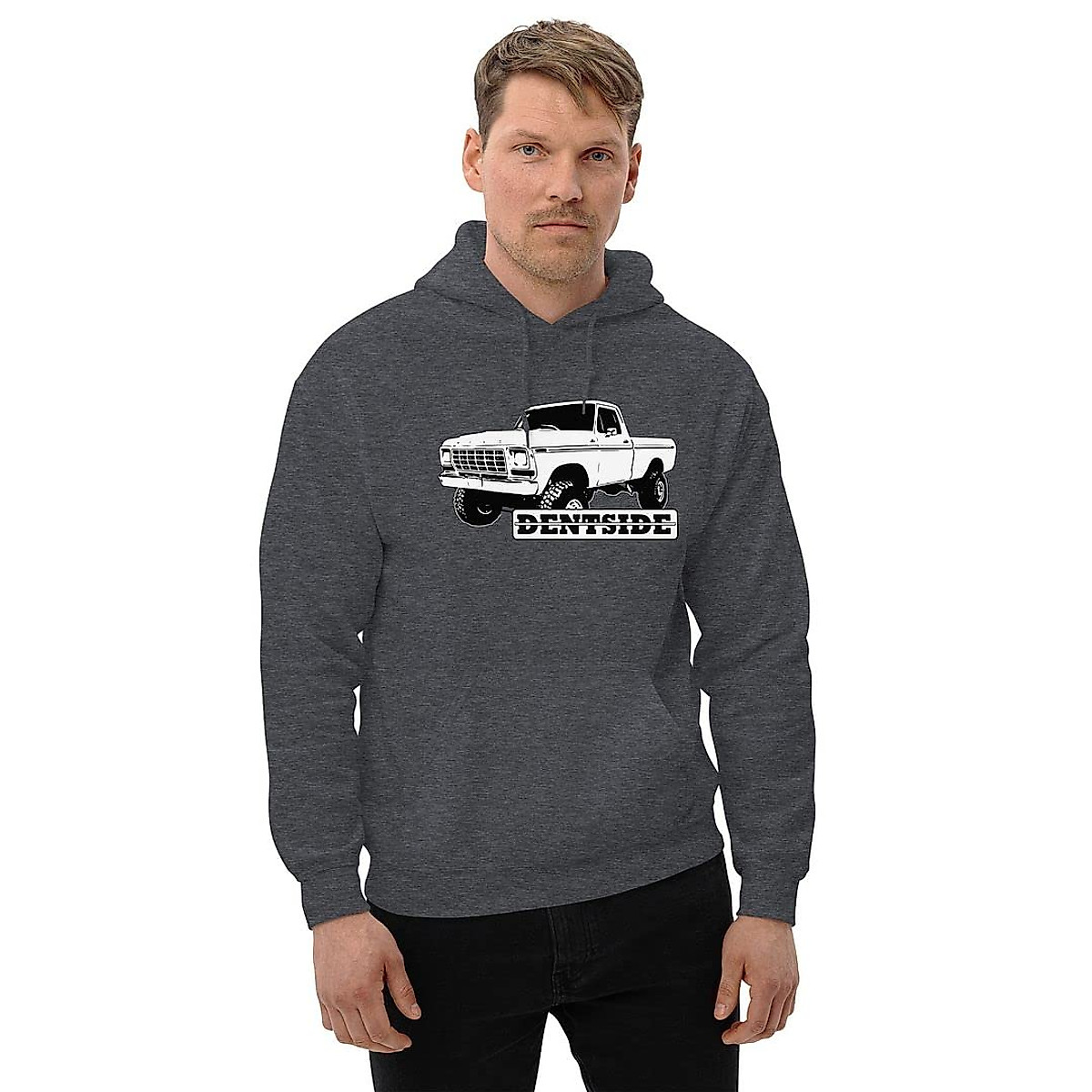 Aggressive Thread Dentside 4x4 Hoodie Based on Classic Ford Pickup Truck Dark Heather