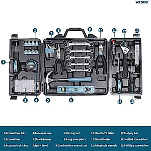 Tool Kit, Household Hand Tool Set, WESCO 144pcs Home Tool Kit with Portable Storage Case, Electrician Hand Tools Kit for Home