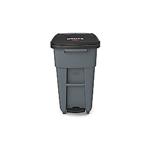Rubbermaid Commercial Products BRUTE Rollout Step On Trash/Garbage Can with Casters - 32 Gallon - Gray