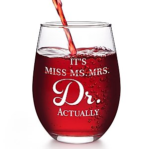 Modwnfy Doctor Gifts, It’s Miss Ms Mrs Dr Actually Stemless Wine Glass, Appreciation Thank You Gifts for Doctors Physician MD PhD Medical Graduate, Doctors Gifts for Women Men Christmas Birthday 17Oz