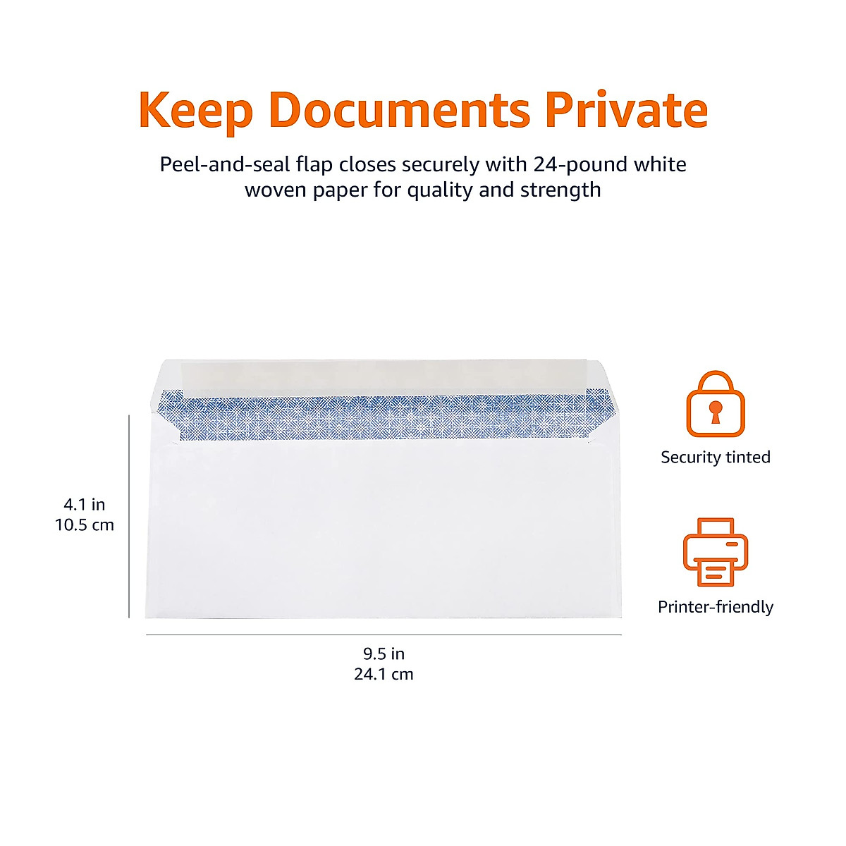 Amazon Basics #10 Security-Tinted Self-Seal Business Letter Envelopes, Peel & Seal Closure - 500-Pack, White
