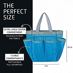 7 Pocket Shower Caddy Tote, Blue - Keep your shower essentials within easy reach. Shower caddies are perfect for college dorms, gym, shower, swimming and travel. Mesh allows water to drain easily.