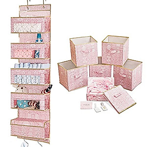 DAMAHOME Storage Bins 11Inch Set of 6 | Over Door Hanging Organizer for Home Pink