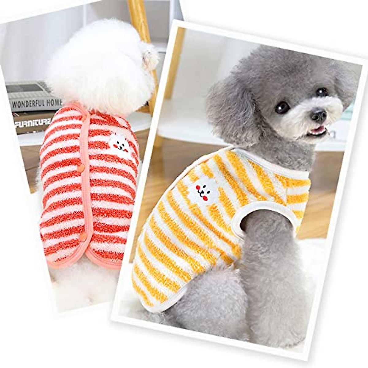 Jecikelon Cute Puppy Sweater Warm Dog Winter Clothing Doggie Cotton Clothes with Pocket Pet Stripes Sweater for Small Dogs (Red1, Small)