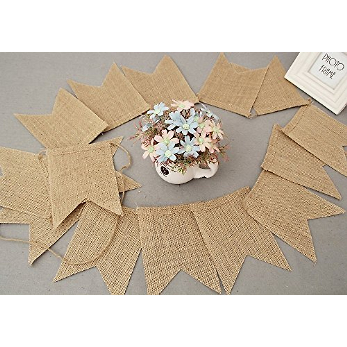 PARFAIR DESSIN 40 Pcs Stiffened Swallowtail Flag Bunting Burlap Banner PreStringed DIY Garland Decoration for Holidays Camping Halloween Christmas 40 Feet (Natural, Flag 1)