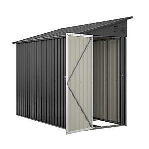 QGQURH 4' x 8' Outdoor Storage Shed Clearance with Lockable Door Metal Garden Tool Storage Shed 2 Air Vents for Backyard Garden Patio Lawn,Black