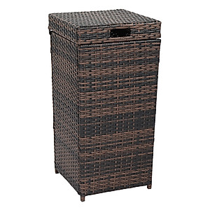 Outdoor Trash Can Rattan Garbage Can Trash Bin with Removable Lid Outdoor Waste Basket Wast Container for Backyard Patio Deck and Outdoor Kitchen Use，with Top Cover Iron Frame (Brown)