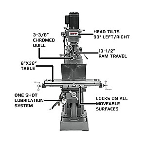 JET JVM-836-1 Step Pulley Milling Machine, 1-1/2 HP (690036)