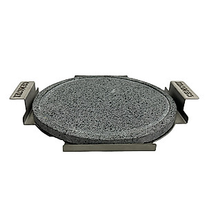 CEMCUI - 12.6-inch Artisanal Volcanic Stone Comal with Stainless Steel Handling Tray - Authentic Mexican Grilling & Baking Stone