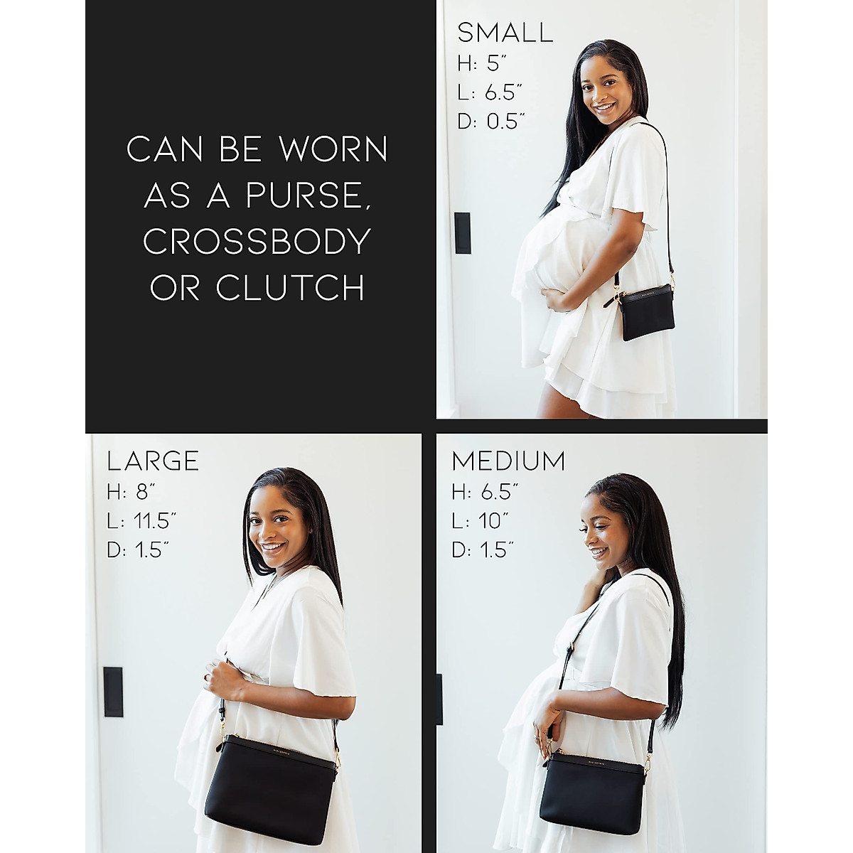 MIA + SOPHIA Diaper Bag Organizing Pouches 5 Piece Set - Baby Diaper Clutch, Crossbody Bag, Travel Diaper Bag Organizer Pouches - Black