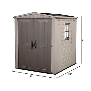 Keter 213562 Factor 6 x 6 All Weather Resistant Resin Outdoor Storage Shed 2 Shelves Included and Built-In Ventilation, Beige and Brown