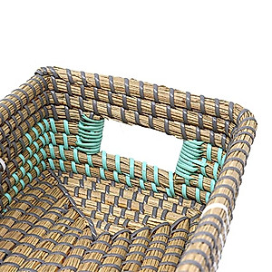 Wicker Storage Baskets, Set of 3, Handmade Natural Boho Home Decor, Seagrass Shelf Basket, Rectangular Woven Basket, Natural Basket for Organizing, Decorative Basket with Handles