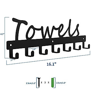 Towel Rack 7 Towel Hooks, Black Towel Holder and Accessories for Wall Mount Bath Organization - The Prefect Addition to Rustic Farmhouse, Restroom, Living Room Decor Robe Hooks