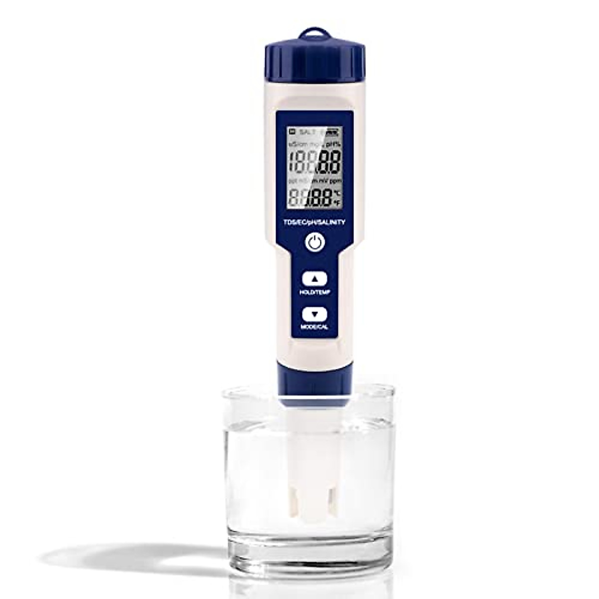 Water Quality Tester, PH Salinity Temp TDS EC Automatic Calibration Digital Water Detector IP67 Waterproof for Aquarium