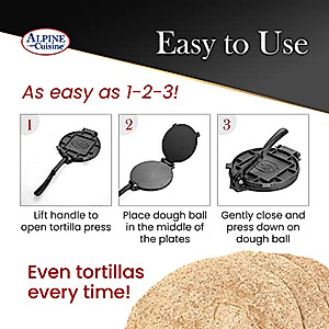 Alpine Cuisine Professional Cast Iron Tortilla Press, 7" Tortilla Maker, Comfortable Handles Allows Perfect Pressure, Heavy Duty Quesadilla Maker - Pataconera for Corn or Flour Tortilla